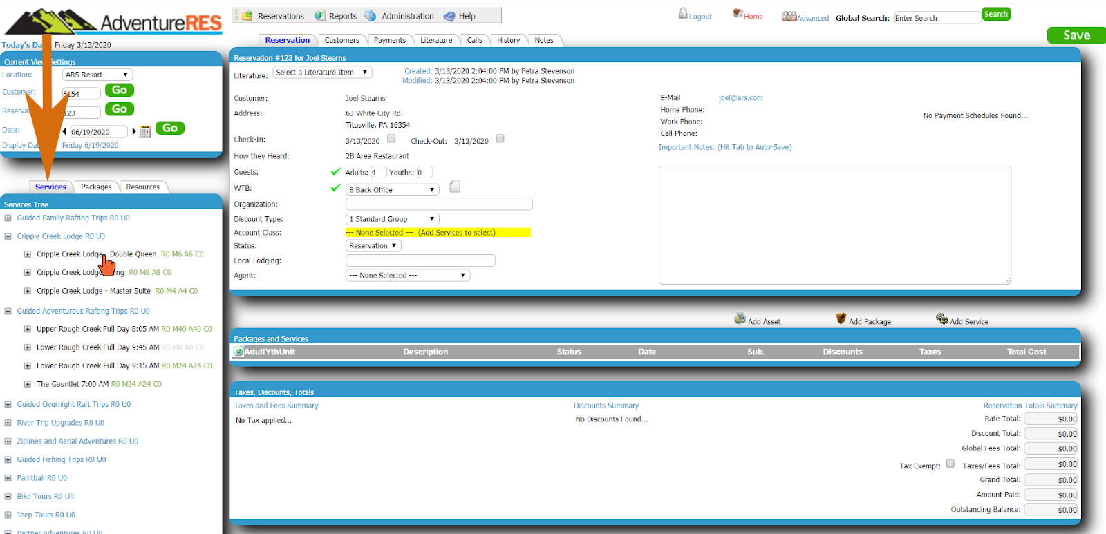 VIII. Reservations - E. Creating a New Reservation (video) – AdventureRES